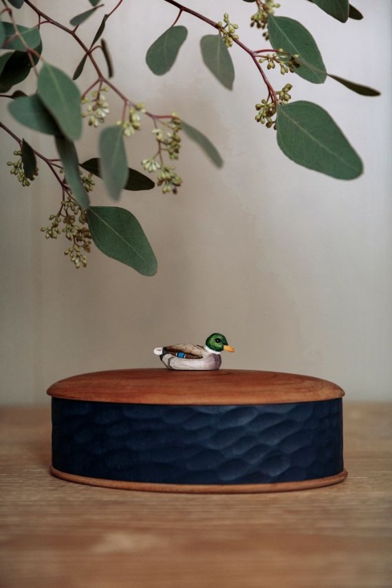 Coffret artisanal en bois de cerisier sculpté – Canard Colvert, design ...
